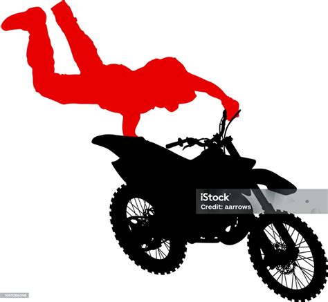 흰색 바탕에 트릭을 수행 하는 기관 자 전차 라이더의 실루엣 모토크로스에 대한 스톡 벡터 아트 및 기타 이미지 모토크로스 점프 Championship Istock