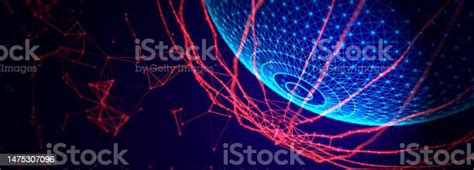 디지털 기술 배경입니다 점과 선을 연결하는 요소가 있는 추상적인 구체 네트워크 연결 3d 와이드 스크린 추상적인에 대한 스톡 사진 및 기타 이미지 Istock