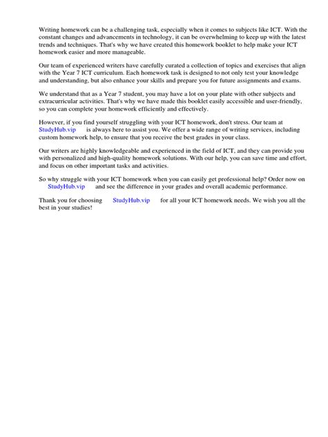 Year 7 Ict Homework Booklet Pdf Homework Information And