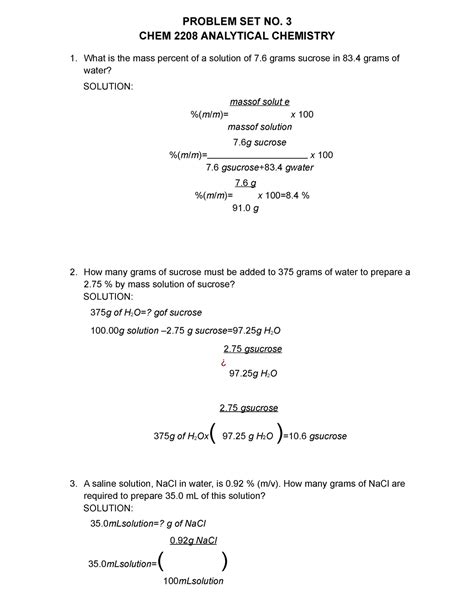 Analytical Chem Problem Set 3 C3 PROBLEM SET NO 3 CHEM 2208 ANALYTICAL CHEMISTRY What Is The