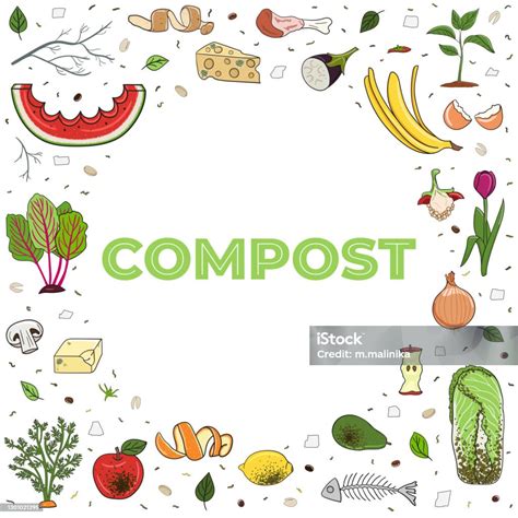 유기 폐기물프레임 음식은 낭비되지 않습니다 유기 폐기물 퇴비 재활용 지속 가능한 생활 제로 폐기물 개념 쓰레기에 대한 스톡 벡터