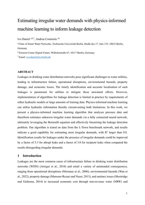 Pdf Estimating Irregular Water Demands With Physics Informed Machine