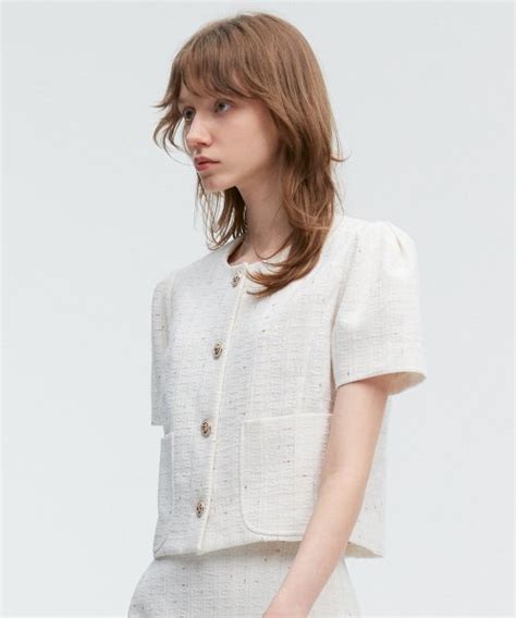 몽돌 썸머 트위드 퍼프 크롭자켓 아이보리 Mdjk018ivory 위시버킷