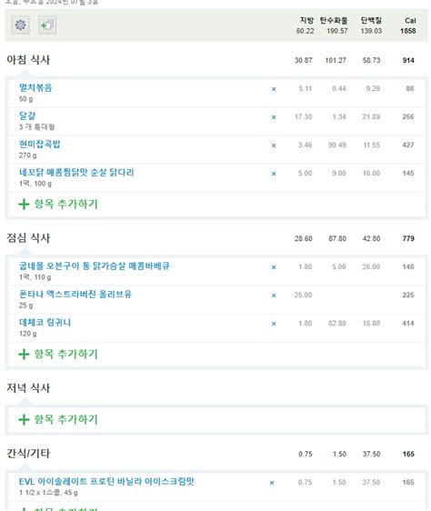오늘 하루 먹은 식단인데 프로틴 한스쿱 더 먹을까요 운동 건강 아싸 에펨코리아