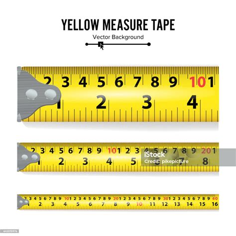 노란색 측정 테이프 벡터입니다 공구 장비를 센티미터 단위로 측정 합니다 여러 변형 비례 배율 조정 0명에 대한 스톡 벡터 아트