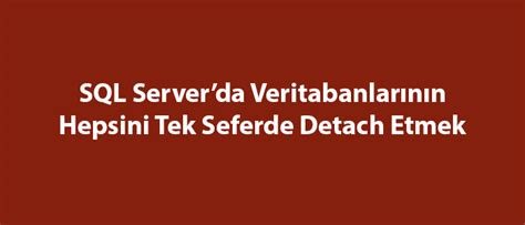 SQL Serverda Veritabanlarının Hepsini Tek Seferde Detach Etmek SQL Server Eğitimleri