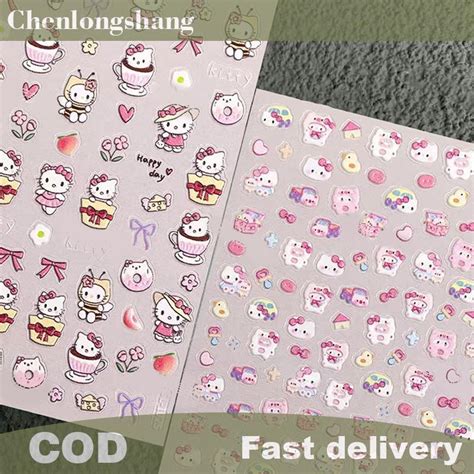 Chenlongshang 1 แผ่น 5d นูนการ์ตูน My Melody สติกเกอร์เล็บภาพเคลื่อนไหวน่ารัก Hello Kitty สติกเก