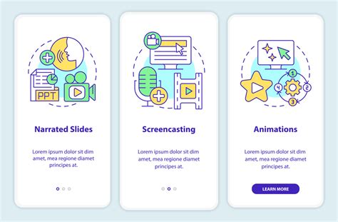 Online Video Methods Onboarding Mobile App Screen Walkthrough 3 Steps Editable Graphic