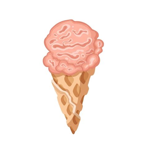 Premium Vector Pink Strawberry Ice Cream Waffle Cone Sorbet Vector