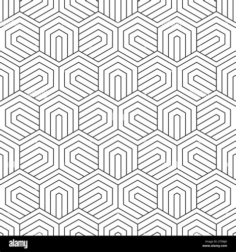 Honeycomb Seamless Pattern Repeating Hexagon Lattice Repeated Black Line Isolated On White