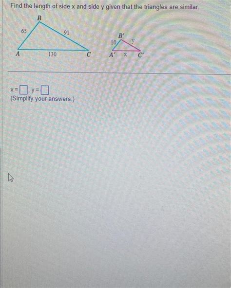 Solved Find The Length Of Side X And Side Y Given That The Chegg Com