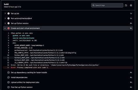 build error when deploying python to azure web app linux using github