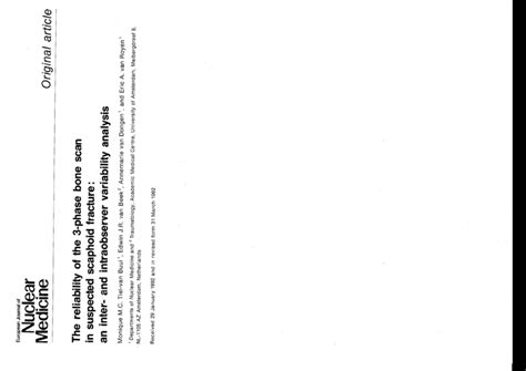 Pdf The Reliability Of The 3 Phase Bone Scan In Suspected Scaphoid Fracture An Inter And