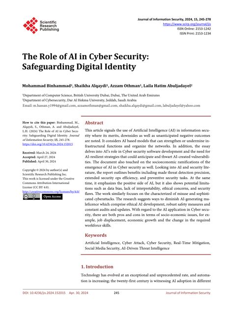 PDF The Role Of AI In Cyber Security Safeguarding Digital Identity