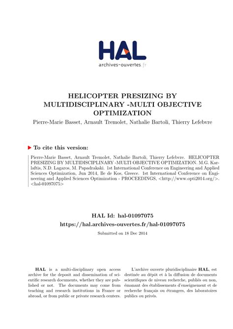 Pdf Helicopter Presizing By Multidisciplinary Multi Objective Optimization