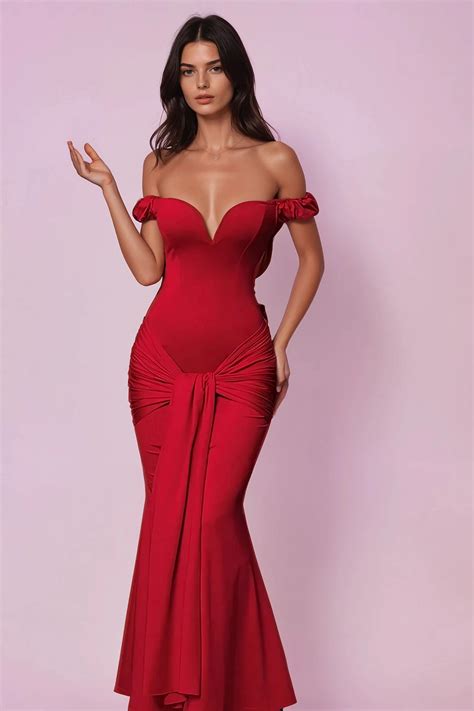 Red Off Shoulder Maxi Dress Newme