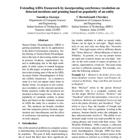 Extending Aida Framework By Incorporating Coreference Resolution On Detected Mentions And