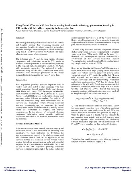 Pdf Using P And Sv Wave Vsp Data For Estimating Local Seismic Anisotropy Parameters δ And ƞ