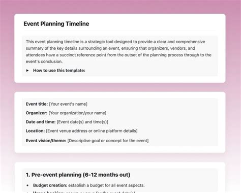 Event Planning Timeline Free Craft Template
