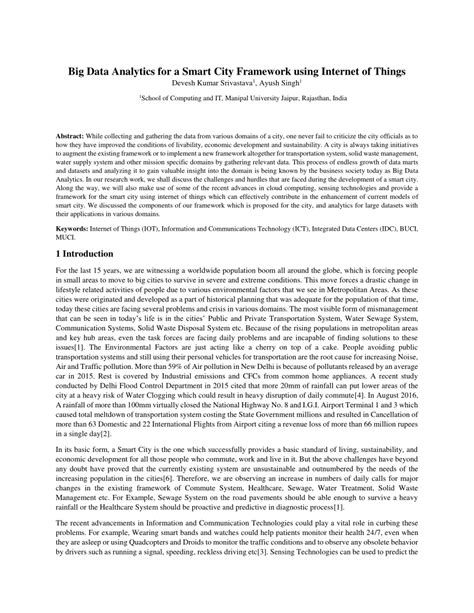 Pdf Big Data Analytics Towards A Framework For A Smart City