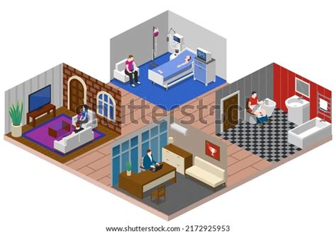 Daily Routine Isometric Flowchart Morning Work Illustrazione Stock