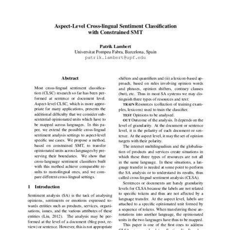 Aspect Level Cross Lingual Sentiment Classification With Constrained