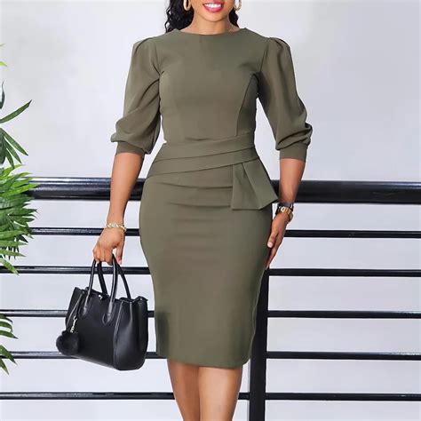Elegant Office Dresses For Women O Neck Half Sleeve Sheath Package Hips