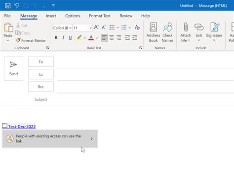 Outlook File Permissions Option Not Showing For Links Under