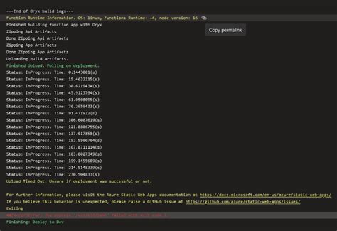 Oryx Pipeline Timeout Deploying Nextjs · Issue 1035 · Azurestatic Web Apps · Github
