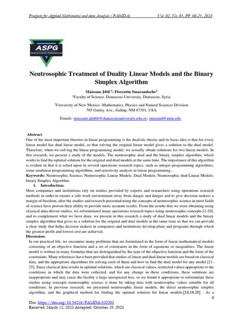 Neutrosophic Treatment Of Duality Linear Models And The Binary Simplex Algorithm Download Free