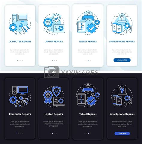 Types Of Services Night And Day Mode Onboarding Mobile App Screen