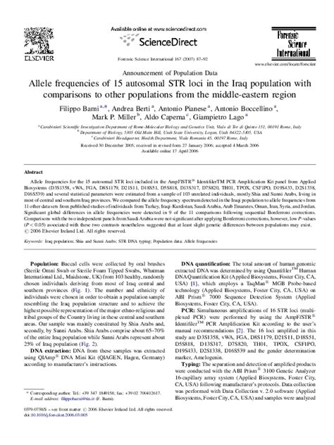 Pdf Allele Frequencies Of 15 Autosomal Str Loci In The Iraq Population With Comparisons To