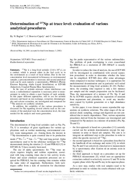 Pdf Determination Of237np At Trace Level Evaluation Of Various Analytical Procedures