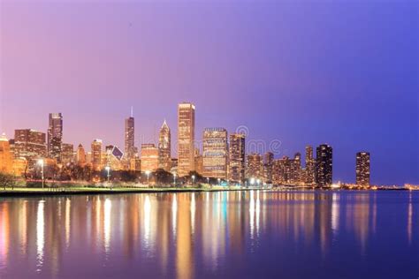 Downtown Chicago Across Lake Michigan At Sunset Il Stock Image Image
