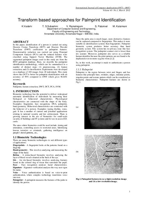 Pdf Transform Based Approaches For Palmprint Identification