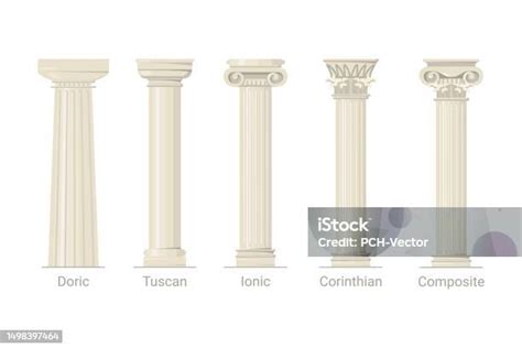 Five Classical Orders Vector Illustrations Set Stock Illustration