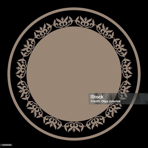 아라베스크와 꽃 모티브가 있는 동양풍 골드 라운드 프레임 텍스트를 위한 공간이 있는 추상적인 금 장식 아름 다운 라운드 프레임 아라베스크 둥근 표면 식기 자수 도자기용 0