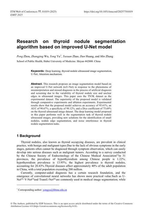 Pdf Research On Thyroid Nodule Segmentation Algorithm Based On Improved U Net Model