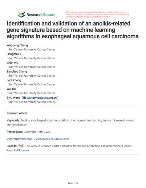 Pdf Identification And Validation Of An Anoikis Related Gene