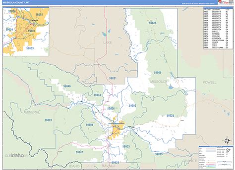 Missoula County Mt Zip Code Wall Map Basic