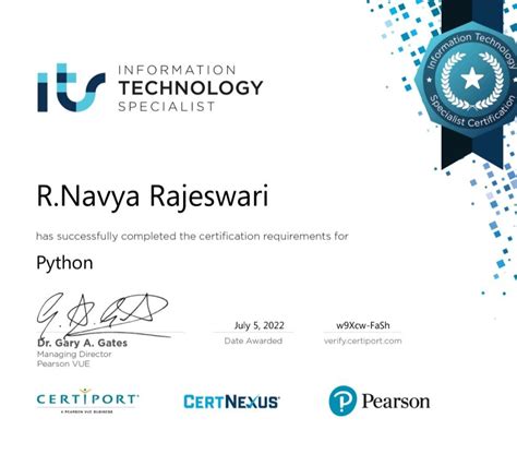 Navya Rajeswari On Linkedin Happy To Share My Python It Specialist Certificate Very Special