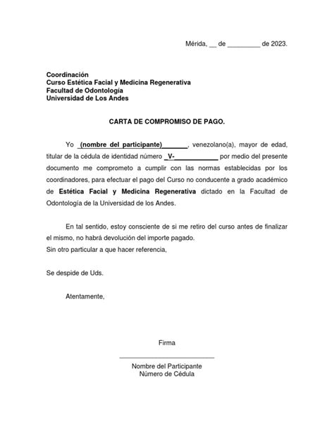 Modelo Carta Compromiso De Pago Pdf