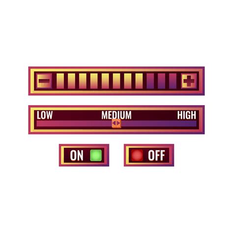 Set Of Funny Purple Game Ui Control Setting Panel With On Off Button And Progress Menu For Gui