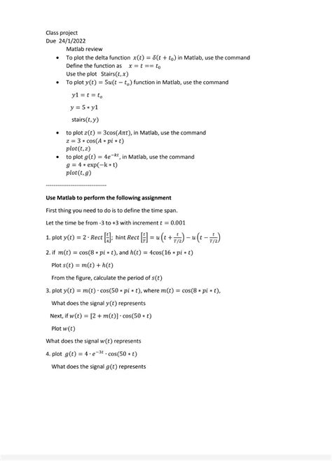 Solved Class Project Due Matlab Review To Plot The Chegg
