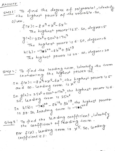 [solved] Identify The Degree Leading Term And Leading Coefficient Of The Course Hero