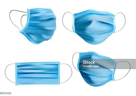 3d 현실적인 보호 의료 마스크 바이러스 보호 다른 각도에서 의료 마스크를 직면 흰색 배경에 고립 된 의료 마스크 그림 3차원