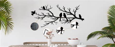 Estart Metal Outdoor Wall Art Hanging Bird Silhouette On Branch Black
