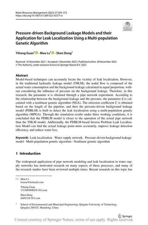 Pressure Driven Background Leakage Models And Their Application For Leak Localization Using A