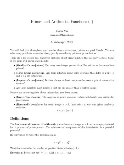 Primes And Arithmetic Functions Pdf Prime Number Abstract Algebra