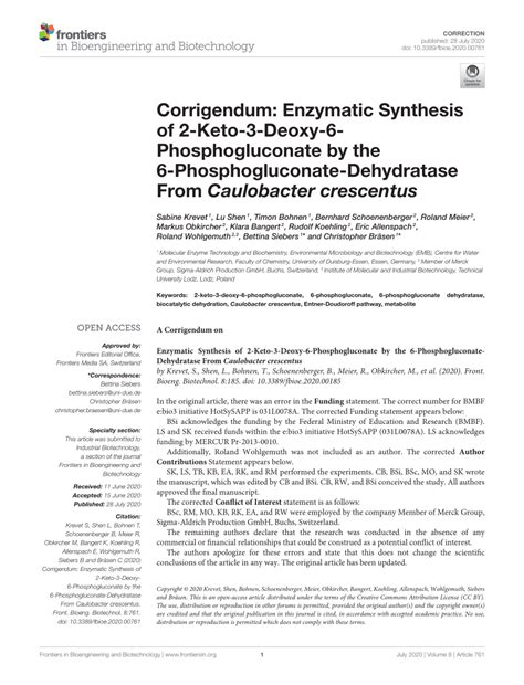 Pdf Corrigendum Enzymatic Synthesis Of 2 Keto 3 Deoxy 6